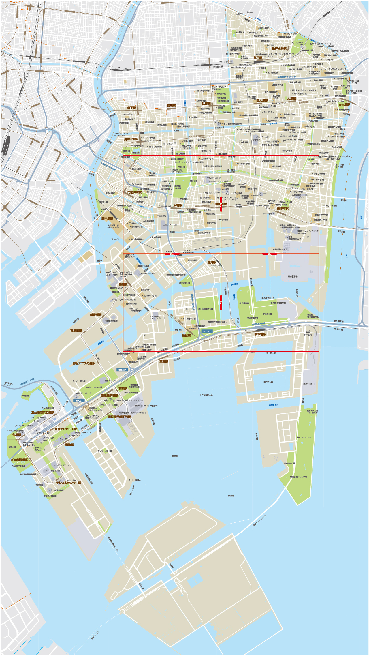 受注制作品 目的地半径2kmの地図（ベクターAI 編集可能） | 地図素材ならMAP DATA STORE｜地図データ・白地図の販売